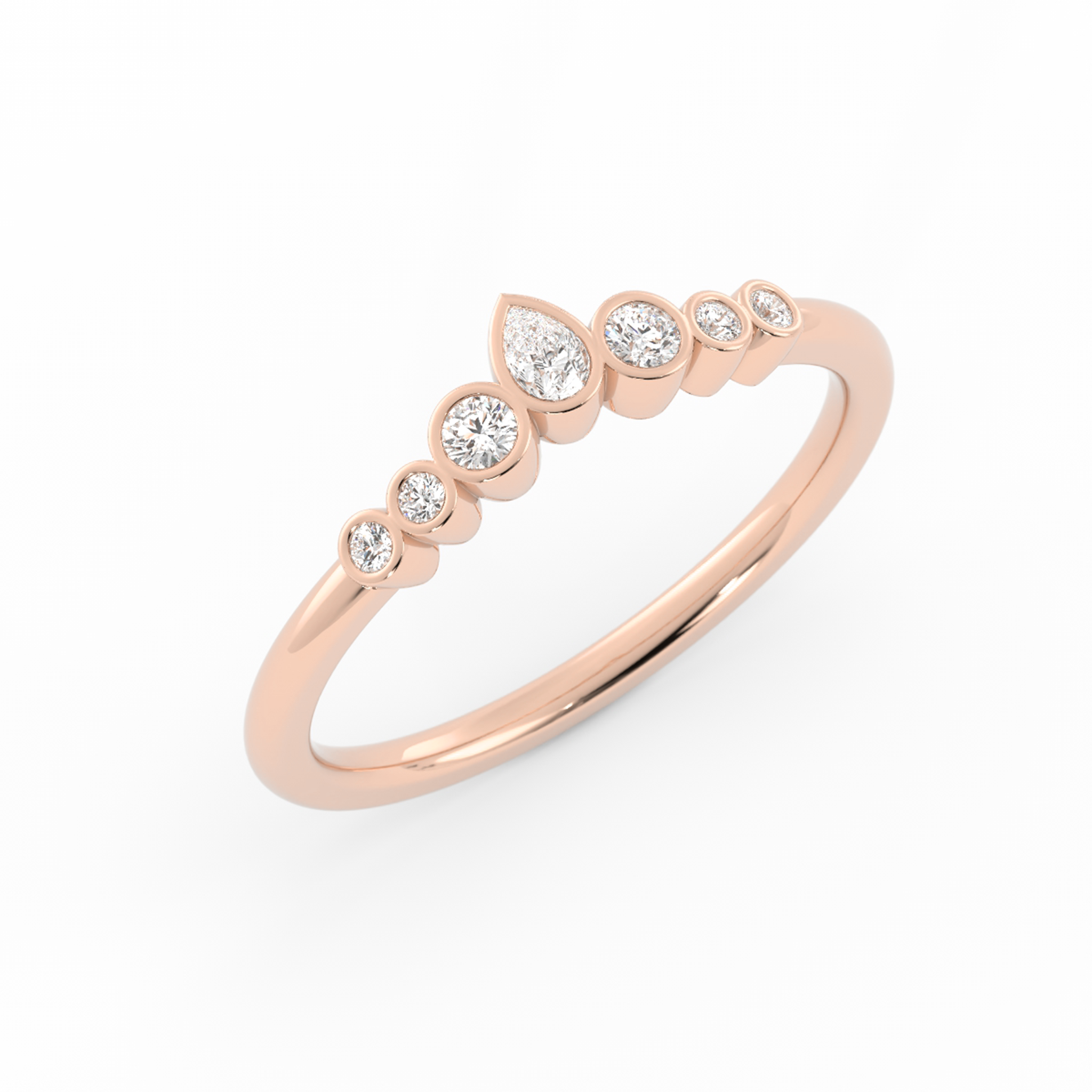 0.15 CTW Graduated Bezel-Set Contour Band with Pear Center in 14K Rose ...