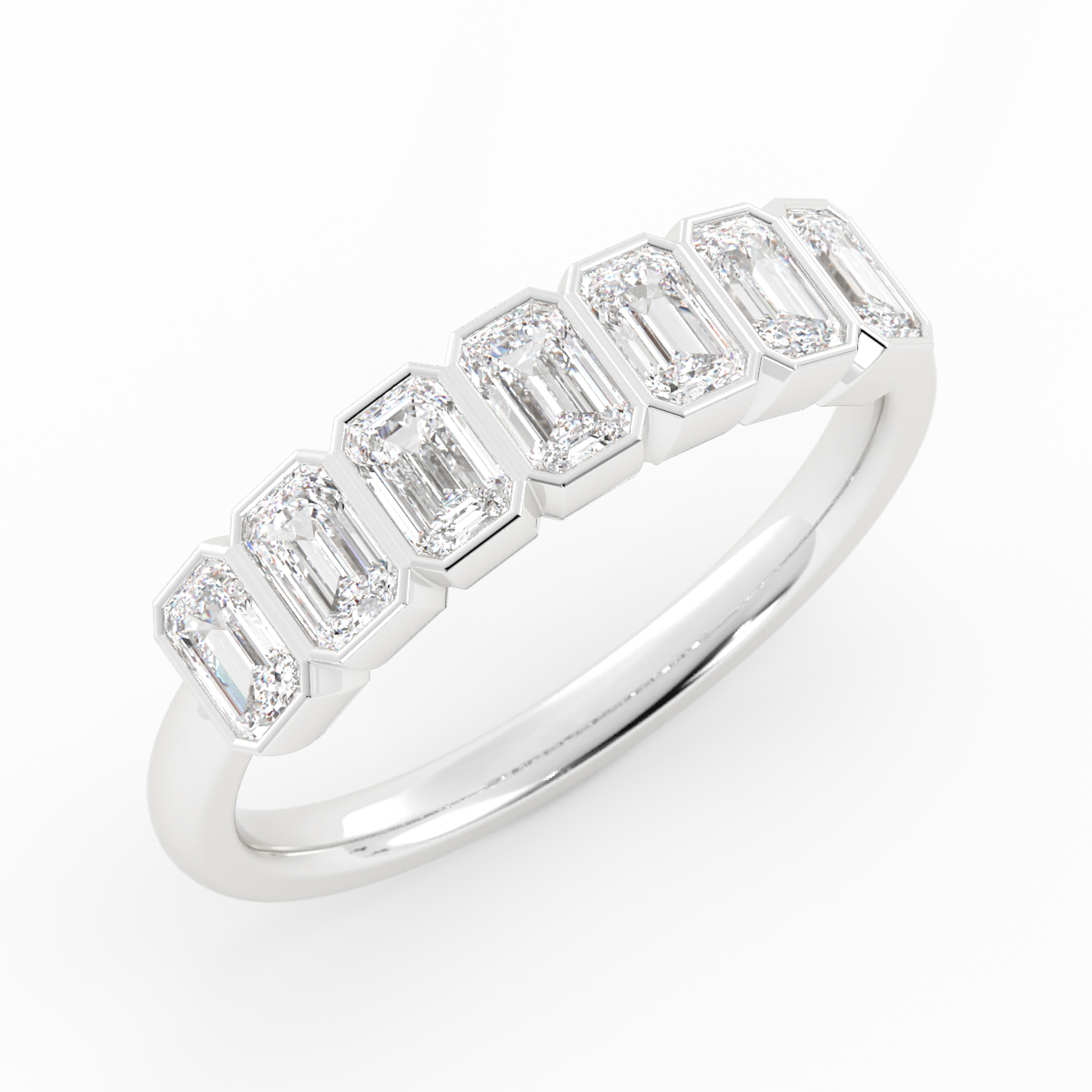 Platinum 3.0mm Bezel-Set Emerald Cut Lab Diamond Band – 0.09 CTW – Luvari